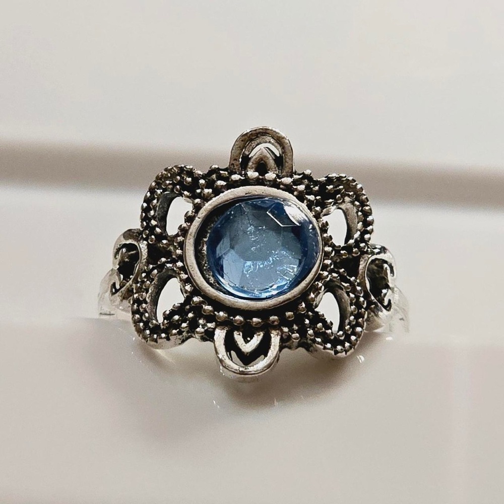 Silver Light Blue Gemstone Antique Vintage Ring - Gem